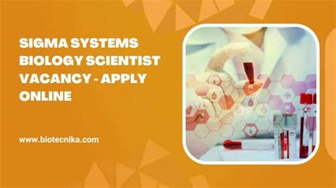 Sigma Systems Biology Scientist Vacancy Apply Online