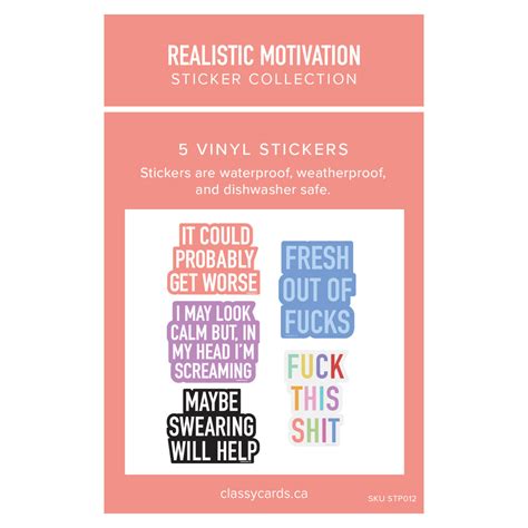 Realistic Motivation Sticker Collection 5 Pack Classy Cards Creative