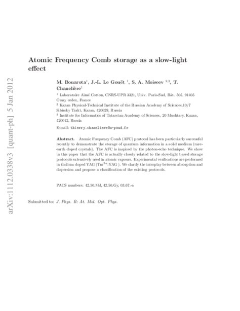 Pdf Atomic Frequency Comb Storage As A Slow Light Effect