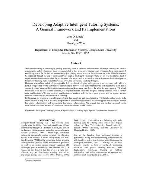 Pdf Developing Adaptive Intelligent Tutoring Systems A General Framework And Its Implementations