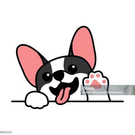 귀여운 프랑스 불독 강아지 흔들리는 발 만화 벡터 일러스트 개에 대한 스톡 벡터 아트 및 기타 이미지 개 손 흔들기 발톱 달린 발 Istock