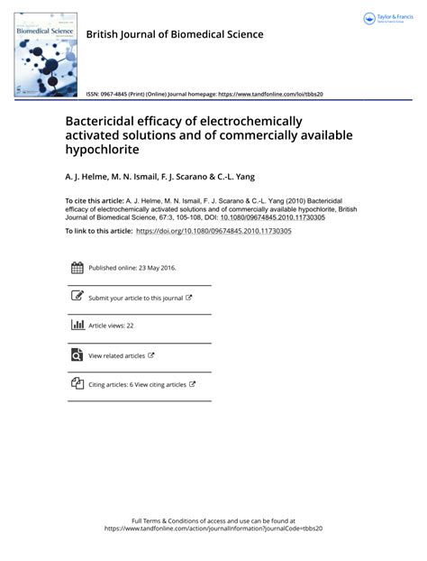 Pdf Bactericidal Efficacy Of Electrochemically Activated Solutions
