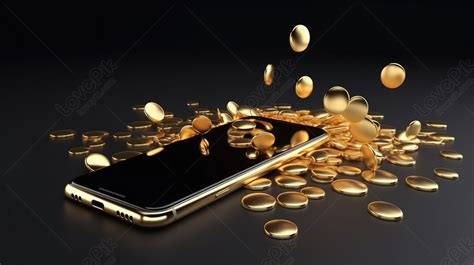 Mesmerizing Watch Gold Metal Coins Cascading Through A Smartphone