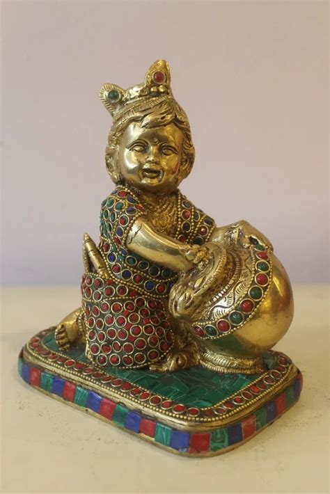 Brass Makam Krishna Statue With Stone Work At Rs 4200piece पीतल से बनी कृष्ण की मूर्ति In