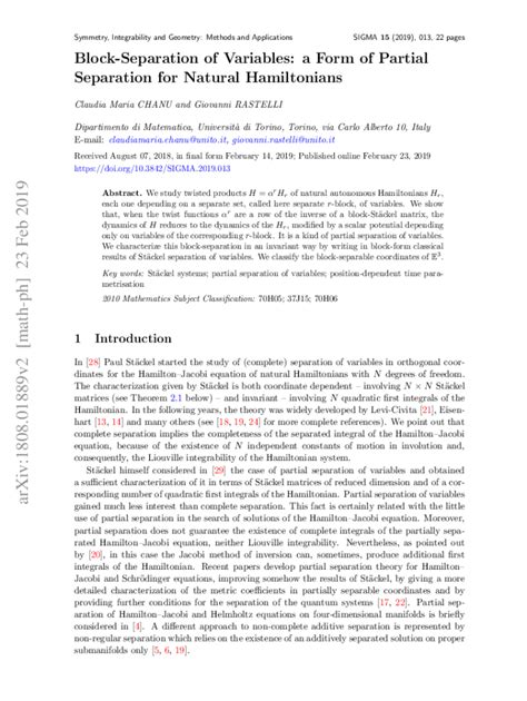 Fillable Online A Form Of Partial Separation For Natural Hamiltonians Arxiv Fax Email Print