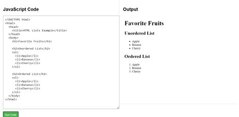 Html Lists Html Tutorial