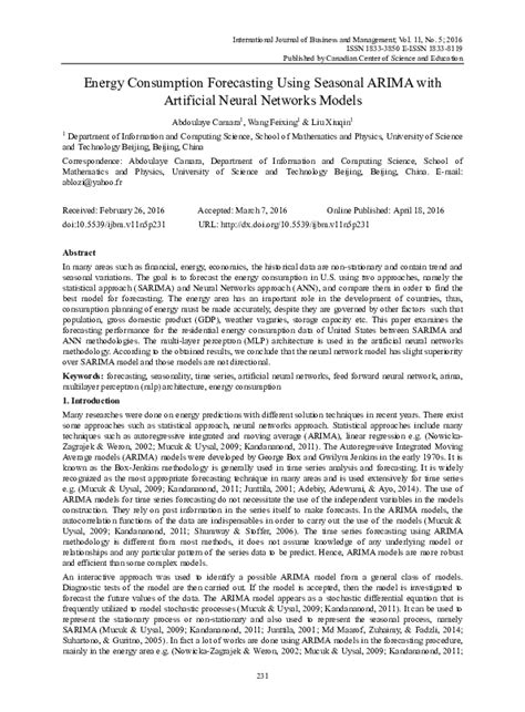 Pdf Energy Consumption Forecasting Using Seasonal Arima With Artificial Neural Networks Models