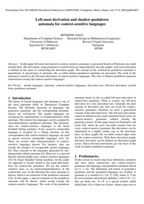 Pdf Left Most Derivation And Shadow Pushdown Automata For Context