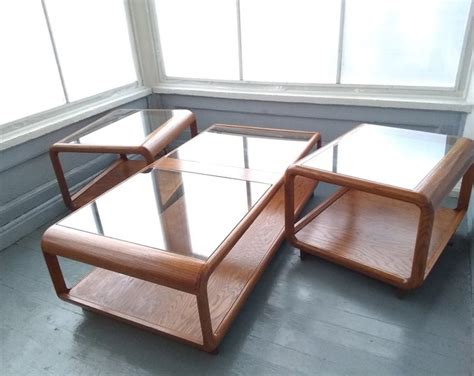 Coffee Table End Tables Retro 80s Open Concept Wood And Glass Matching