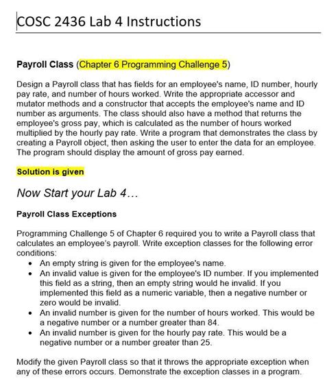 solved cosc 2436 lab 4 instructions payroll class chapter