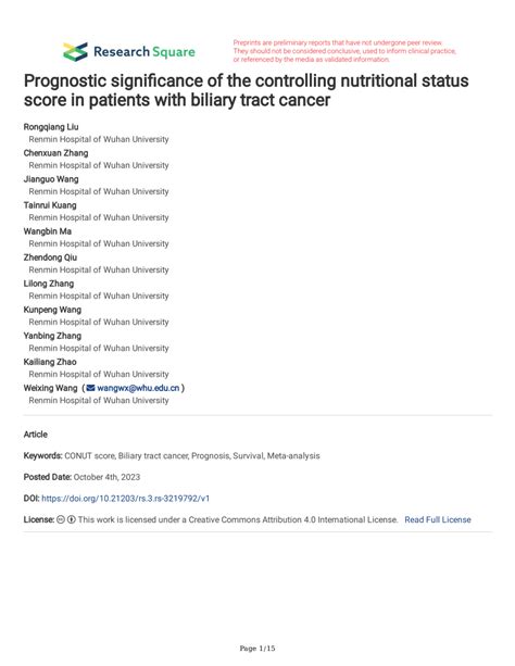 Pdf Prognostic Significance Of The Controlling Nutritional Status