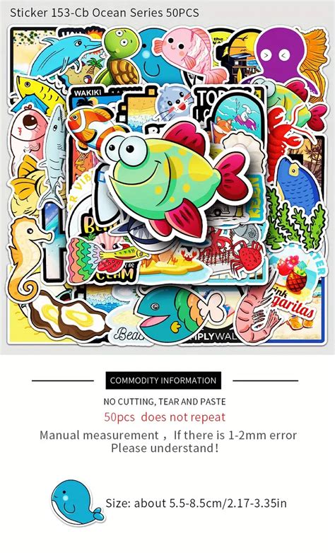 50pcs 해양 생물 스티커 만화 고래 Pvc 낙서 스티커 Diy 스케이트 보드 워터 컵 수하물 스티커 모두를 위한 할인 Temu South Korea