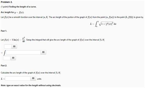 solved problem 2 1 point finding the length of a curve