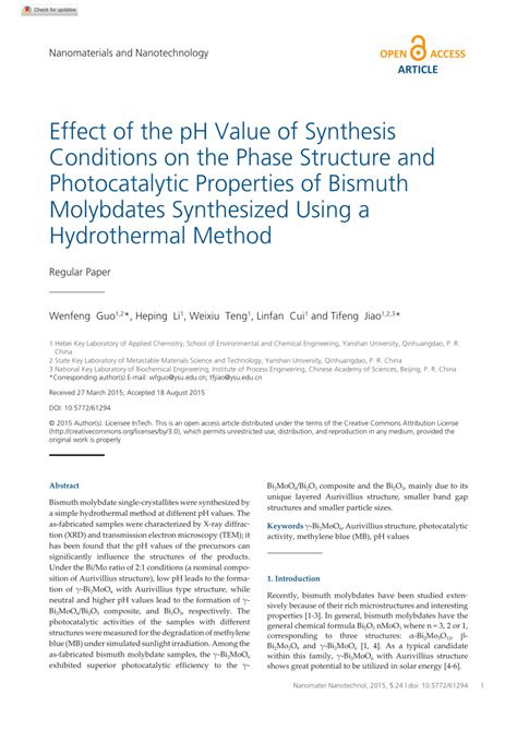 Pdf Effect Of The Ph Value Of Synthesis Conditions On The Phase Structure And Photocatalytic