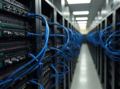 Data Center With Interconnected Servers And Extensive Cable Management Observed In A Modern Tech