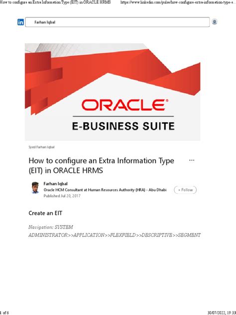 How To Configure An Extra Information Type Eit In Oracle Hrms 2