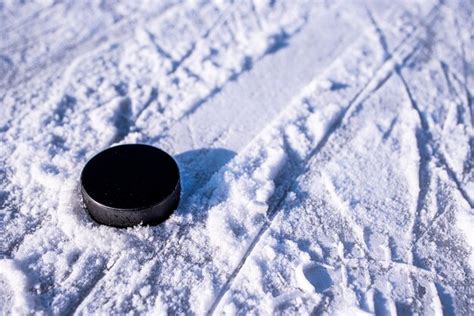 Premium Photo Hockey Puck Lies On The Snow Closeup