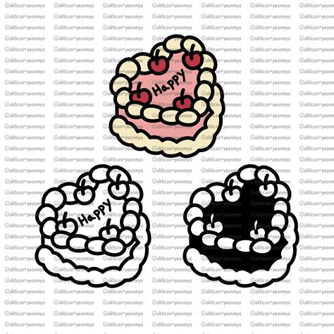 오케이티콘 생일 체리 케이크 아이콘 개별 컬러라인블랙