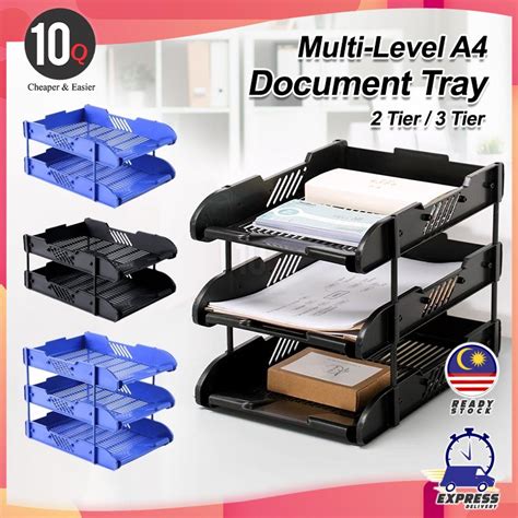 10q Plastic Document Tray 2 Tier And 3 Tier Stackable Multi Level Space Saver A4 Size Alas
