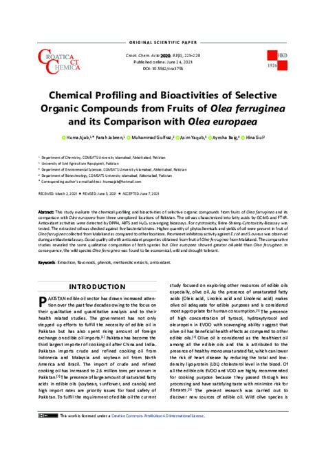 Pdf Chemical Profiling And Bioactivities Of Selective Organic Compounds From Fruits Of Olea