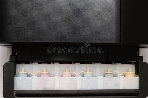 Color Printer Ink Tank Refilling Ink Cartridges Continuous Ink Supply System Stock Photo
