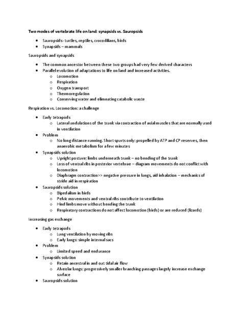 Comparative Study Of Synapsids And Sauropsids Adaptations Studocu