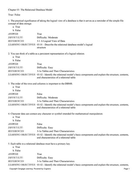Chapter 03 The Relational Database Model True False 1 The Practical Significance Of Taking