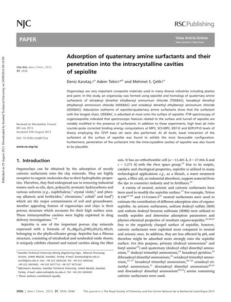 Pdf Adsorption Of Quaternary Amine Surfactants And Their Penetration