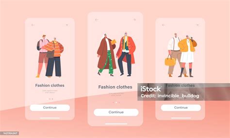 노인을위한 패션 의류 모바일 앱 페이지 온보드 화면 템플릿 트렌디 한 현대적이고 우아한 노인 연금 수령자 의류에 대한 스톡 벡터 아트 및 기타 이미지 Istock