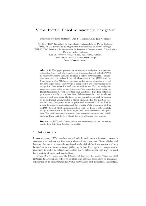 Pdf Visual Inertial Based Autonomous Navigation