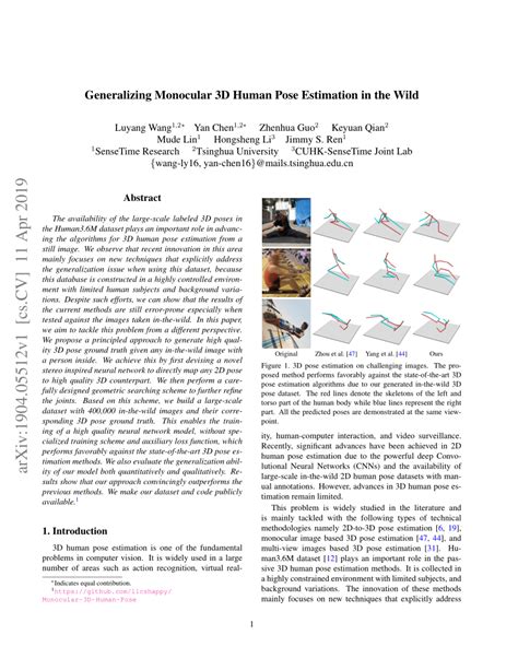Pdf Generalizing Monocular 3d Human Pose Estimation In The Wild