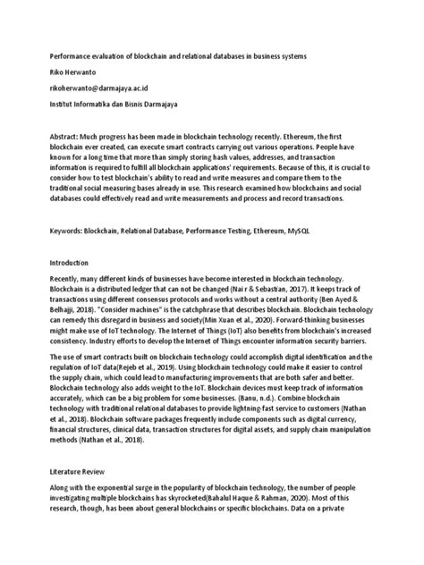 performance evaluation of blockchain and relational databases in business systems pdf computers
