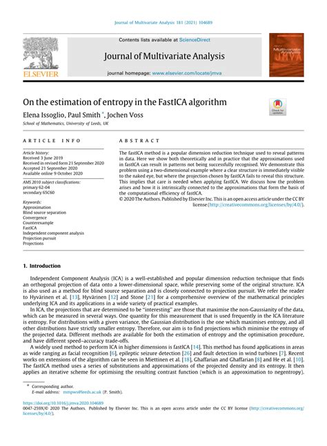Pdf On The Estimation Of Entropy In The Fastica Algorithm
