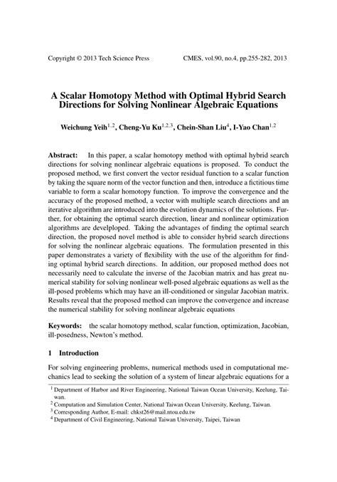 Pdf A Scalar Homotopy Method With Optimal Hybrid Search Directions For Solving Nonlinear