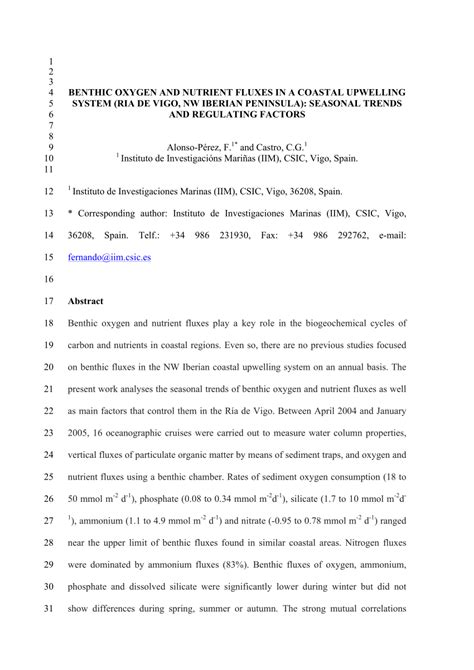 Pdf Benthic Oxygen And Nutrient Fluxes In A Coastal Upwelling System Ria De Vigo Nw Iberian