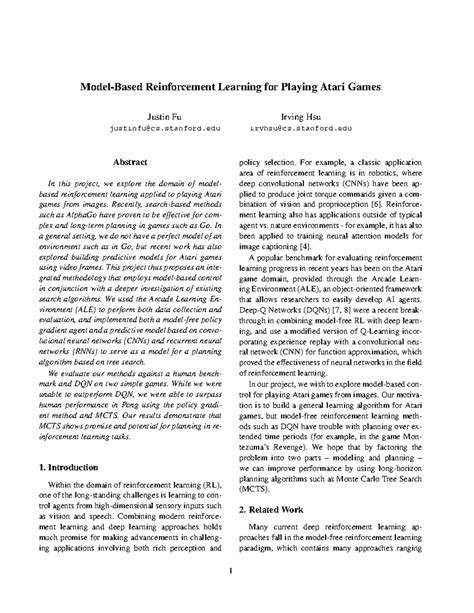 Model Based Reinforcement Learning For Playing Atari Games Reinforcement Learning For Playing