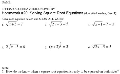 Solving Square Root Equations Algebra Homework Tessshebaylo