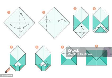 봉투 종이 접기 계획 튜토리얼 이동 모델입니다 아이들을위한 종이 접기 0명에 대한 스톡 벡터 아트 및 기타 이미지 0명