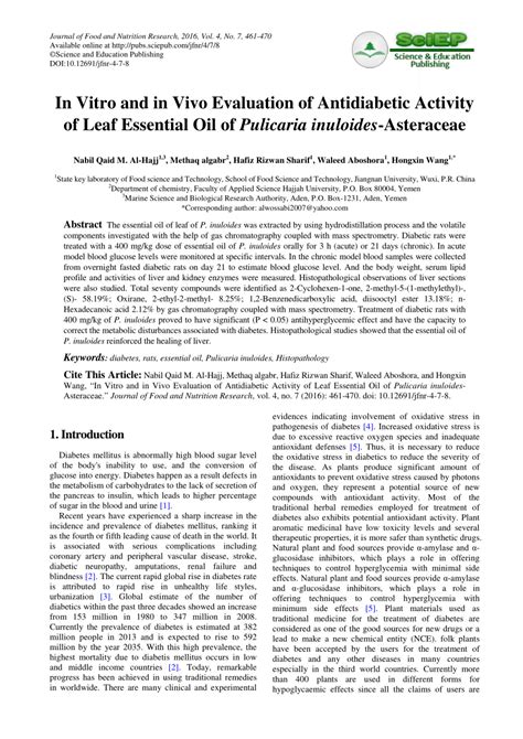 Pdf In Vitro And In Vivo Evaluation Of Antidiabetic Activity Of Leaf