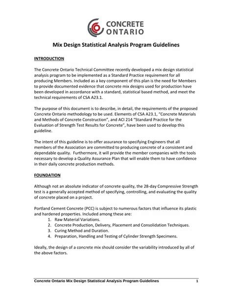 Pdf Mix Design Statistical Analysis Program Guidelines · Concrete
