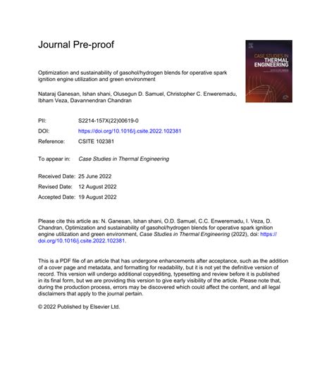 Pdf Optimization And Sustainability Of Gasoholhydrogen Blends For Operative Spark Ignition