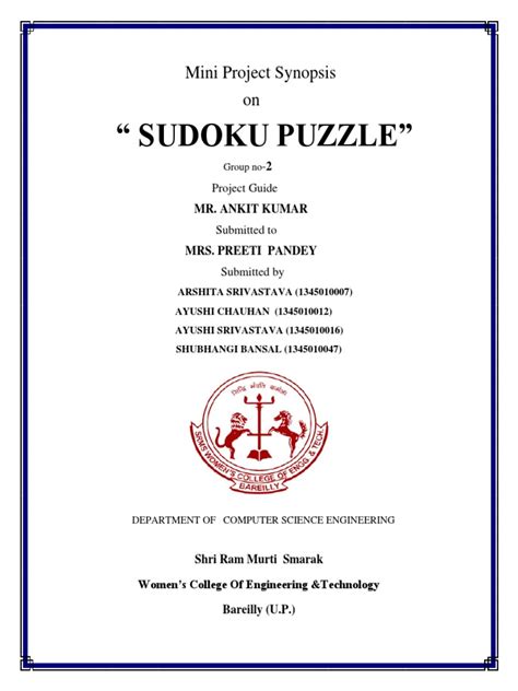 Synopsis On Sudoku Pdf Areas Of Computer Science Computing