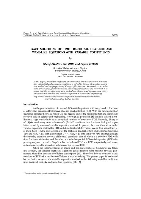 Pdf Exact Solutions Of Time Fractional Heat Like And Wave Like