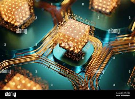 Luminous Processor Abstract Technological Background From Blocks Quantum Computing Qubit 3d