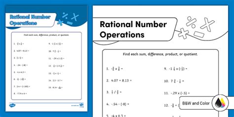 Seventh Grade Rational Number Operations Activity Worksheets Library