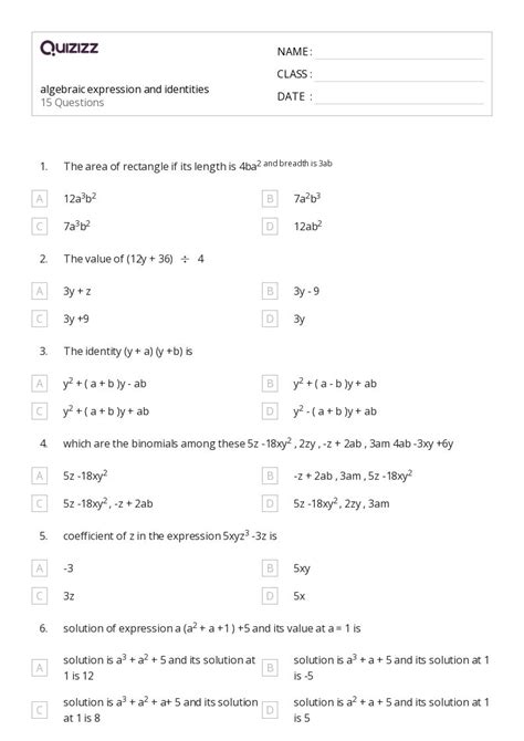 50 Algebraic Modeling Worksheets For 8th Class On Quizizz Free And Printable