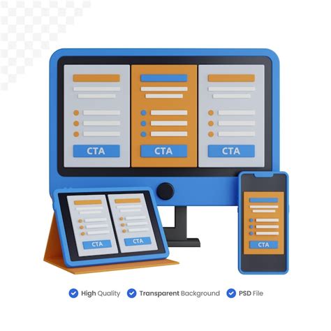 Premium Psd 3d Rendering Computer With Tablet And Smartphone With Subscription Selection