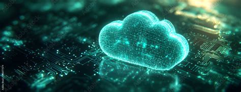 Digital Background Featuring A Glowing Cloud Icon With Circuit Lines Symbolizing Cloud