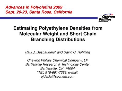Pdf Estimating Polyethylene Densities From Molecular Weight And Short Chain Branching