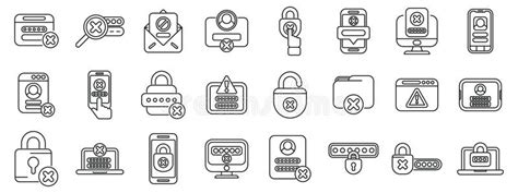 Wrong Password Icons Set Outline Vector Lock Key Forget Stock Vector Illustration Of Work